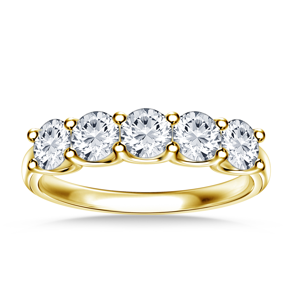 14K Yellow Gold Five Stone Scalloped Shared Prong Set Round Diamond ...