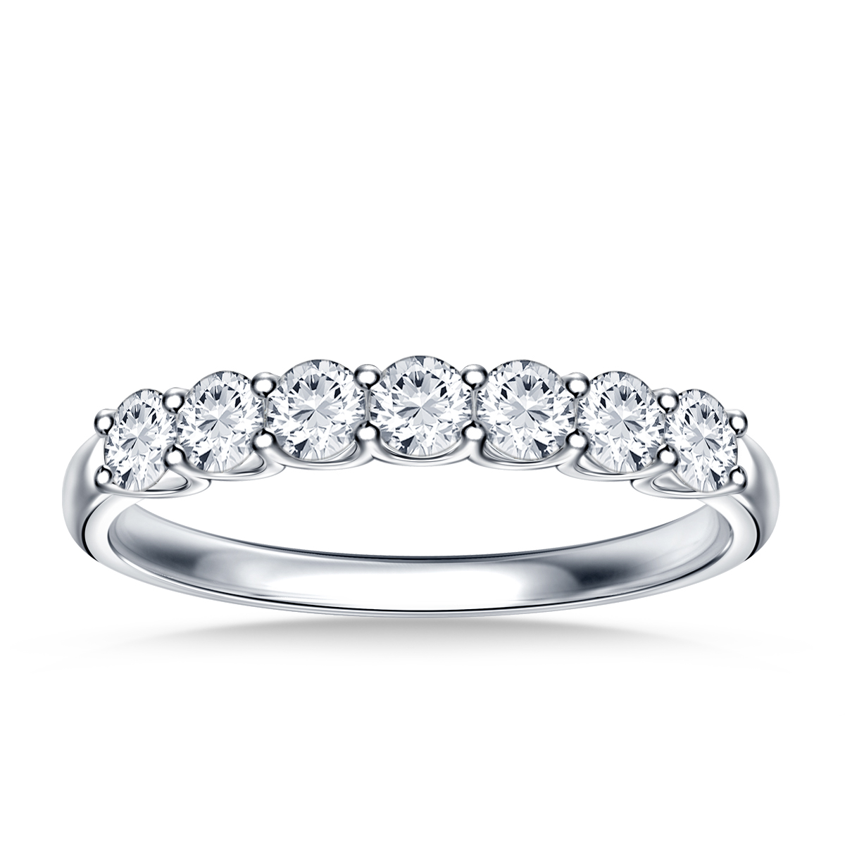 Platinum Seven Stone Scalloped Shared Prong Set Round Diamond Ring (3/4 ...