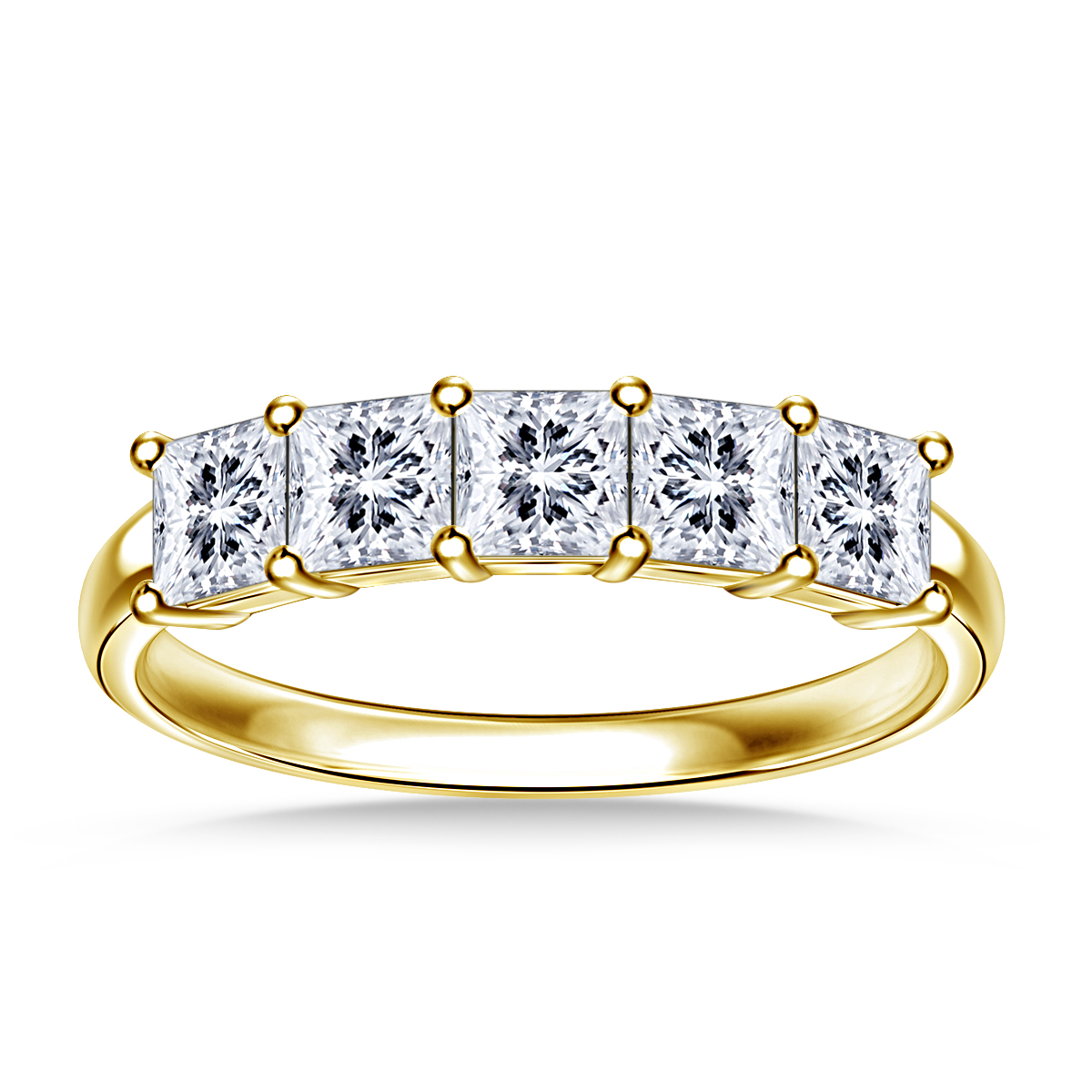 Common Prong Set Five Stone Princess Cut Diamond Ring in 18K Yellow ...